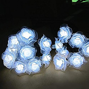 Solar String Lights 20/30/50/100LED Solar Rose String Lights Starry FairyWaterproof for Christmas Outdoor Indoor Gardens Homes Wedding Holiday Party (Emitting Color : Blue)