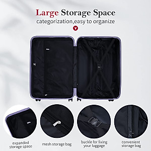 Widfre Luggage Sets 3 Pieces Carry on Suitcase Hardshell Lightweight Travel with Double Spinner Wheels Locks TSA Approved (Purple)