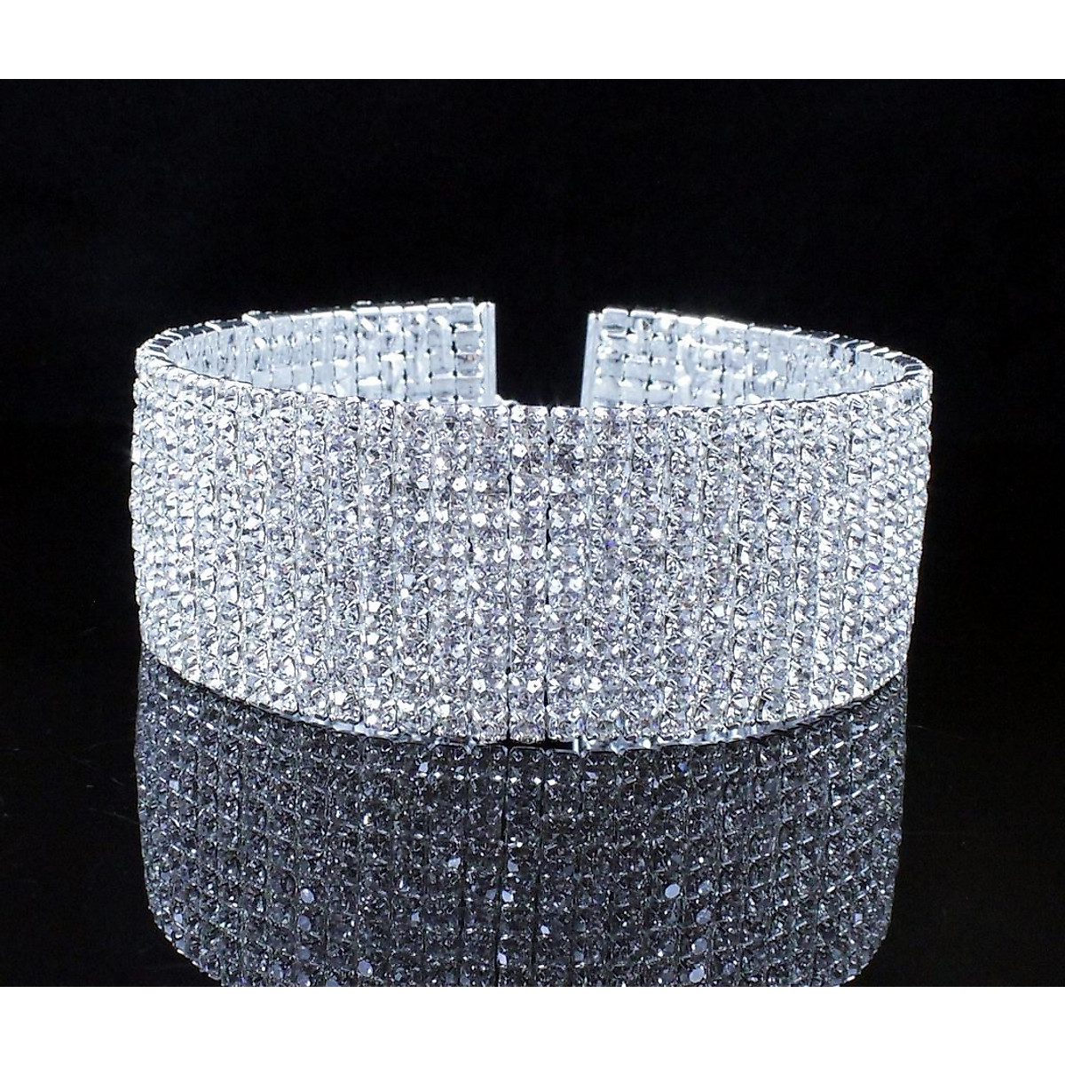10-Row Clear Austrian Crystal Rhinestone Choker Necklace Silver Party WED N088 (10 Row Silver)