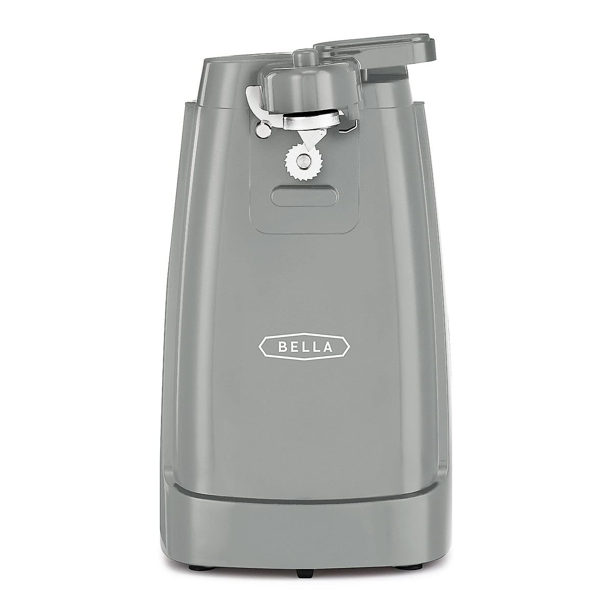 BELLA Electric Can Opener and Knife Sharpener, Multifunctional Jar and Bottle Opener with Removable Cutting Lever and Cord Storage, Stainless Steel Blade, Gray