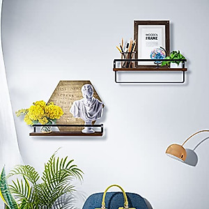 YIHATA Floating Wall Shelves with Towel Shelf, Set of 2 Wood Wall Storage Shelves for Kitchen, Bedroom, Bathroom, Office