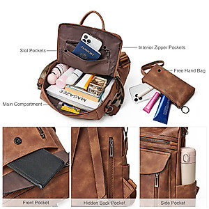 Shrrie Backpack Purse for Women Fashion Leather Backpack Purse Designer Travel Backpack Convertible Shoulder Bag with Wristlet