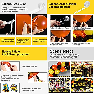 58 Pieces Construction Birthday Party Supplies Include Excavator Bulldozer Foil Balloon, Table Cover, Backdrop, Black Yellow Orange Balloon and Balloon Chain for Kids Dump Truck Party Decorations