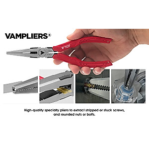 VAMPLIERS 4-Piece Stripped Screw Extractor Pliers Set. Made in Japan: 8" Linesman, 7.5" Long Nose, 6.25" Multipurpose & 5" ESD Safe Pliers. Remove any Stripped/Damaged/Rusted Screws.