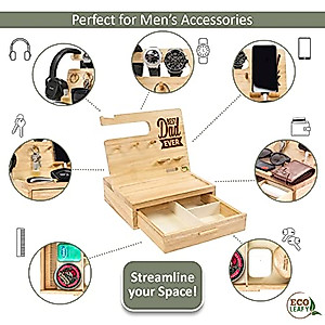 EcoLeafy Dot Best Dad Ever Gifts- Nightstand Organizer for Men- Docking Station for Dad- Personalized Gifts for Men- Phone Organizer Station for Cellphone, Watch, Headphone and Mens Accessories