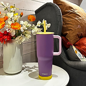 winiwo 40 oz Tumbler with Handle and Straw for Her, Flexible Straw, Insulated Tumbler Cups with Silicone Bottom, Keeps Beverages Cold Up to 24 Hours, Gym/Work/Travel/School/Gift（Grape Purple）