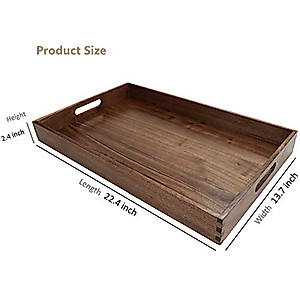 MAGIGO 22 x 14 Inches Large Rectangle Black Walnut Wood Ottoman Tray with Handles, Serve Tea, Coffee, Classic Wooden Decorative Serving Tray