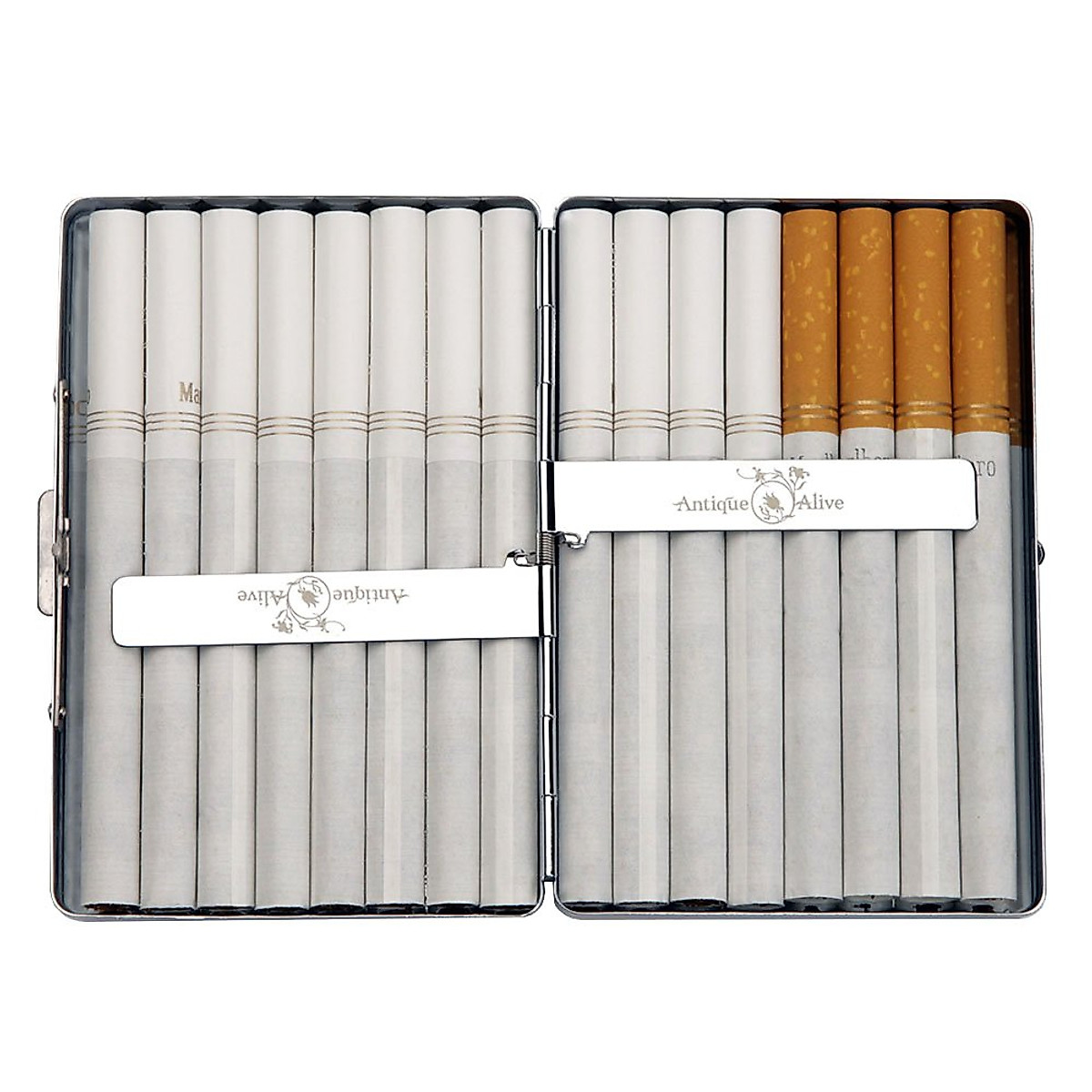 Mother of Pearl Design Extra Long 100S Super Slim King Size 16 Cigarette Engraved Metal Steel RFID Blocking Protection Credit Business Card US Bill Currency Cash Holder Case Storage Box (Butterfly)