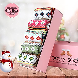 besky 5 Pairs Winter Wool Socks Women, Knit Thick Wool Soft Warm and Breathable Cozy Socks for Womens, Mountain Climbing, Skiing - Christmas Gifts