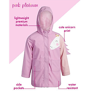 Pink Platinum Girls' Rain Jacket - Lightweight Waterproof Unicorn Windbreaker Slicker Shell Raincoat (Toddler/Little Girl), Size 2T, Violet
