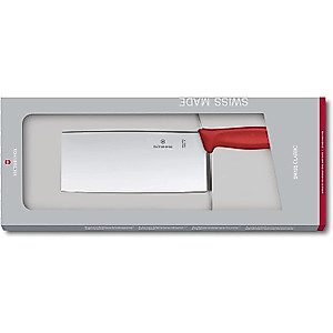 Victorinox Swiss Classic Chinese Style Chef's Knife - Premium Kitchen Knife for Cutting and Chopping Meat & Vegetables - Cooking Knife for Kitchen Accessories - Red Handle, 7.25"