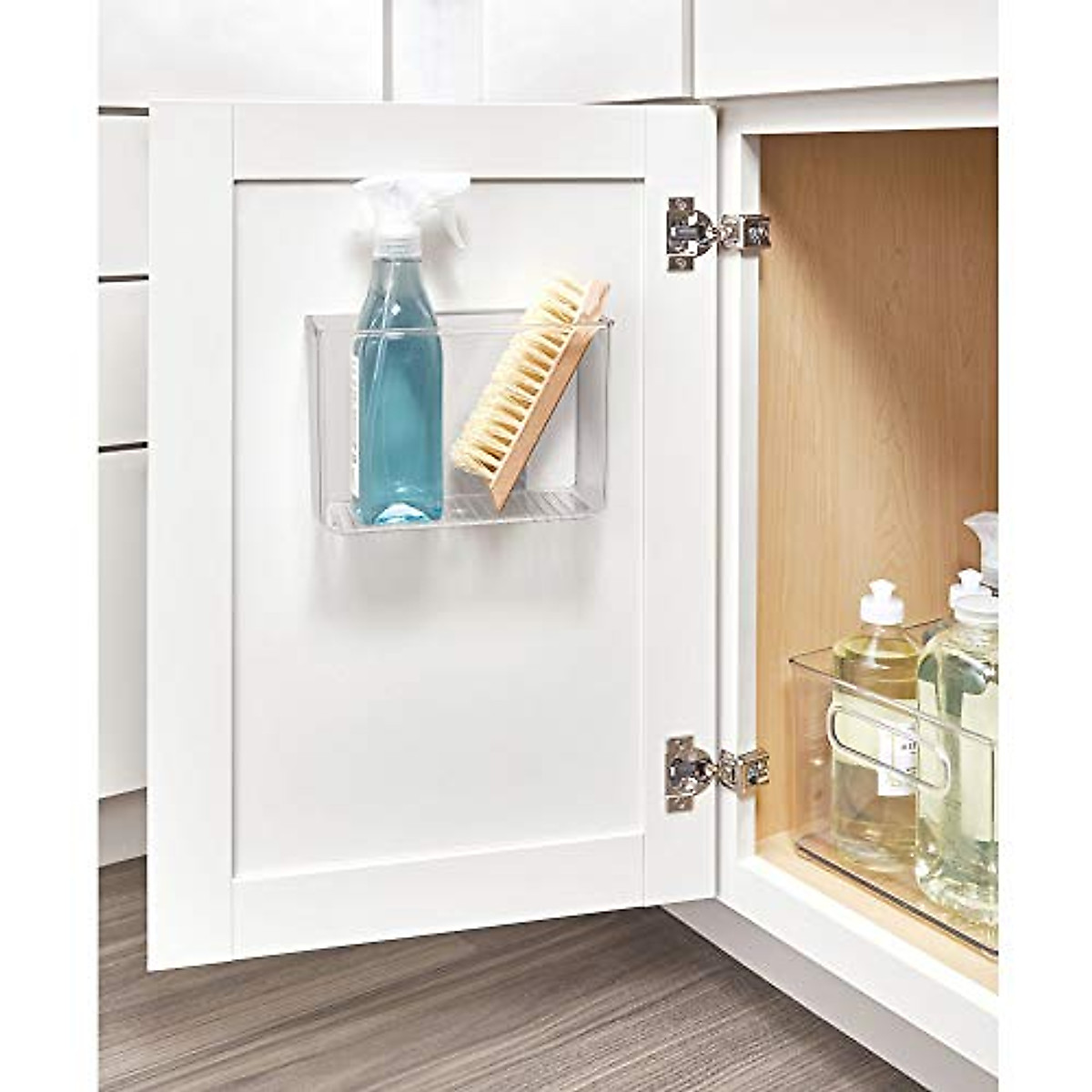 iDesign AFFIXX Plastic Wall Mount Organizer for Kitchen, Bathroom, Office, Bedroom, Garage, Craft Room, 3.5" x 8" x 5.5", Clear