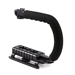 Video Action Stabilizing Handle Grip, C/U Shape Bracket Grip Camera/Camcorder Handheld Stabilizer with Hot-Shoe Mount