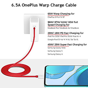 COOYA 65W Warp Charge Cable for OnePlus 9 Pro 8T Charging Cable USB C to USB C Cable Compatible for MacBook Air MacBook Pro 13 Inch 2020, 6.6FT Super Fast Charging Cord for Samsung S21 Ultra 5G S20 FE