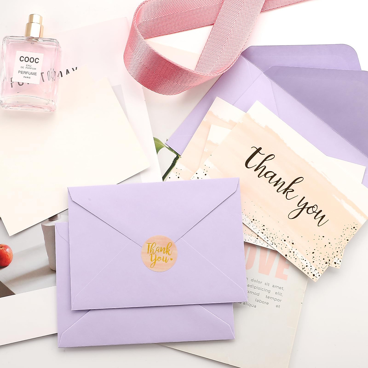 IM-MISE 48-Pack Thank You Cards for Baby Shower | Wedding | Bridal Shower | Business, Blank Notes with Envelopes & Stickers, Gold Foil Watercolor Thank You Greeting Cards