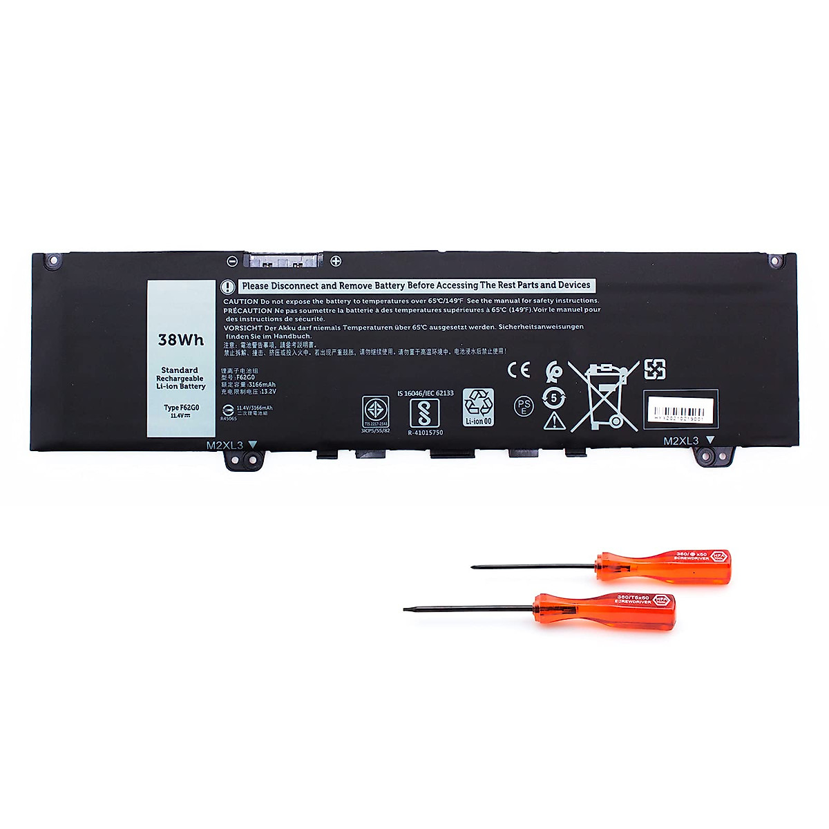 EBKK 38Wh F62G0 39DY5 Battery for Dell Inspiron 13 7000 7373 7370 7380 7386 2-in-1 5370 P83G P83G001 P83G002 P87G001 P83G002 P87G Vostro 13-5370-D1505G R1605S D1525S D1605S Series F62GO CHA01 RPJC3