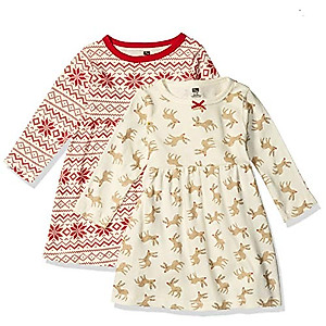 Hudson Baby Girl's Cotton Dresses, Reindeer, 3-6 Months