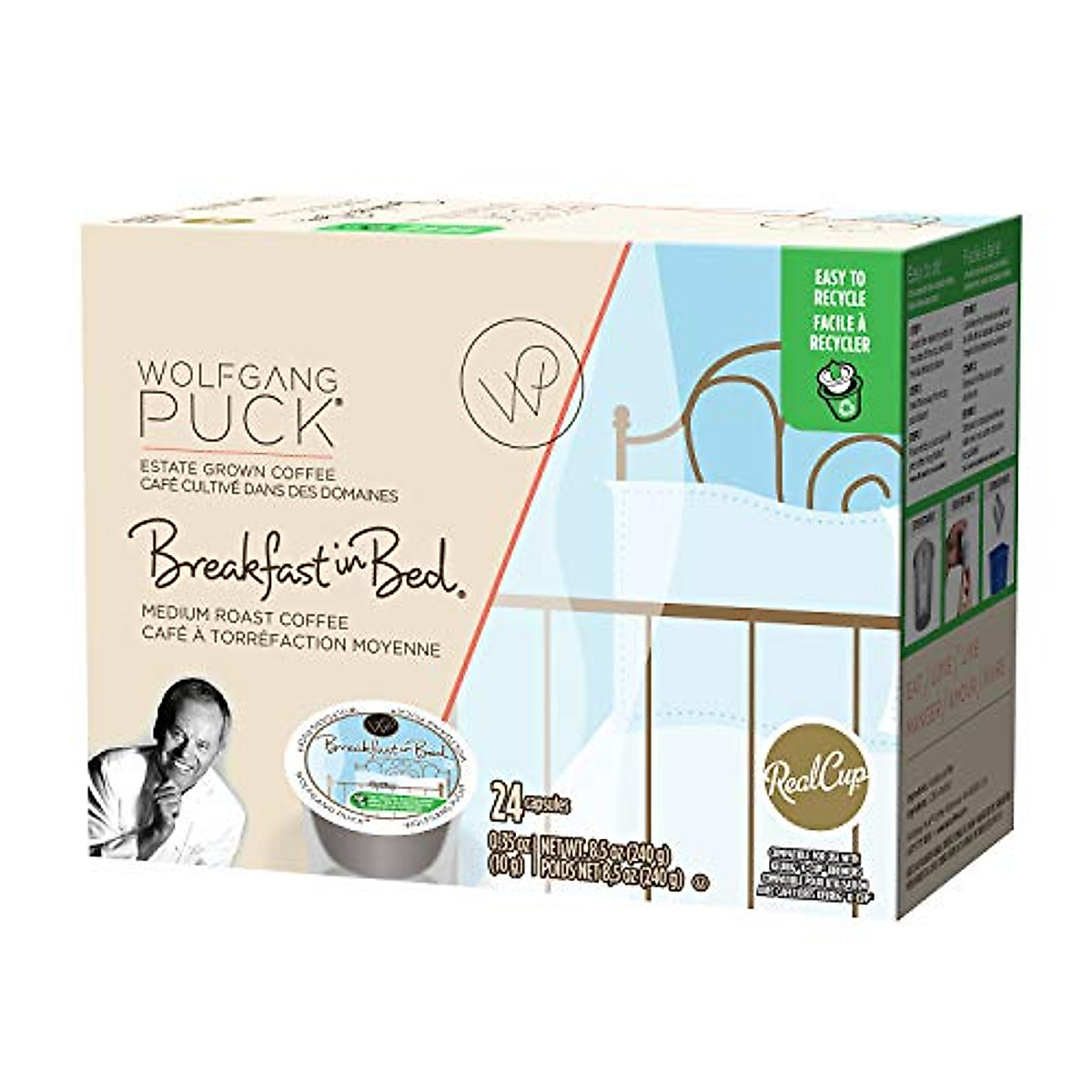 Wolfgang Puck Coffee Single Serve Capsules, Medium Roast, Compatible with Keurig K-Cup Brewers, Breakfast in Bed, 24 Count