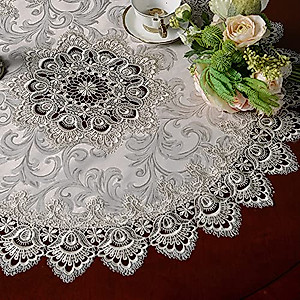 ARTABLE Lace Small Table Cloth Fall Christmas Macrame Tablecloth Table Topper for Thanksgiving Outdoor Farmhouse Rustic Kitchen Party Birthday Picnic (Stone, 31 Inch Round)