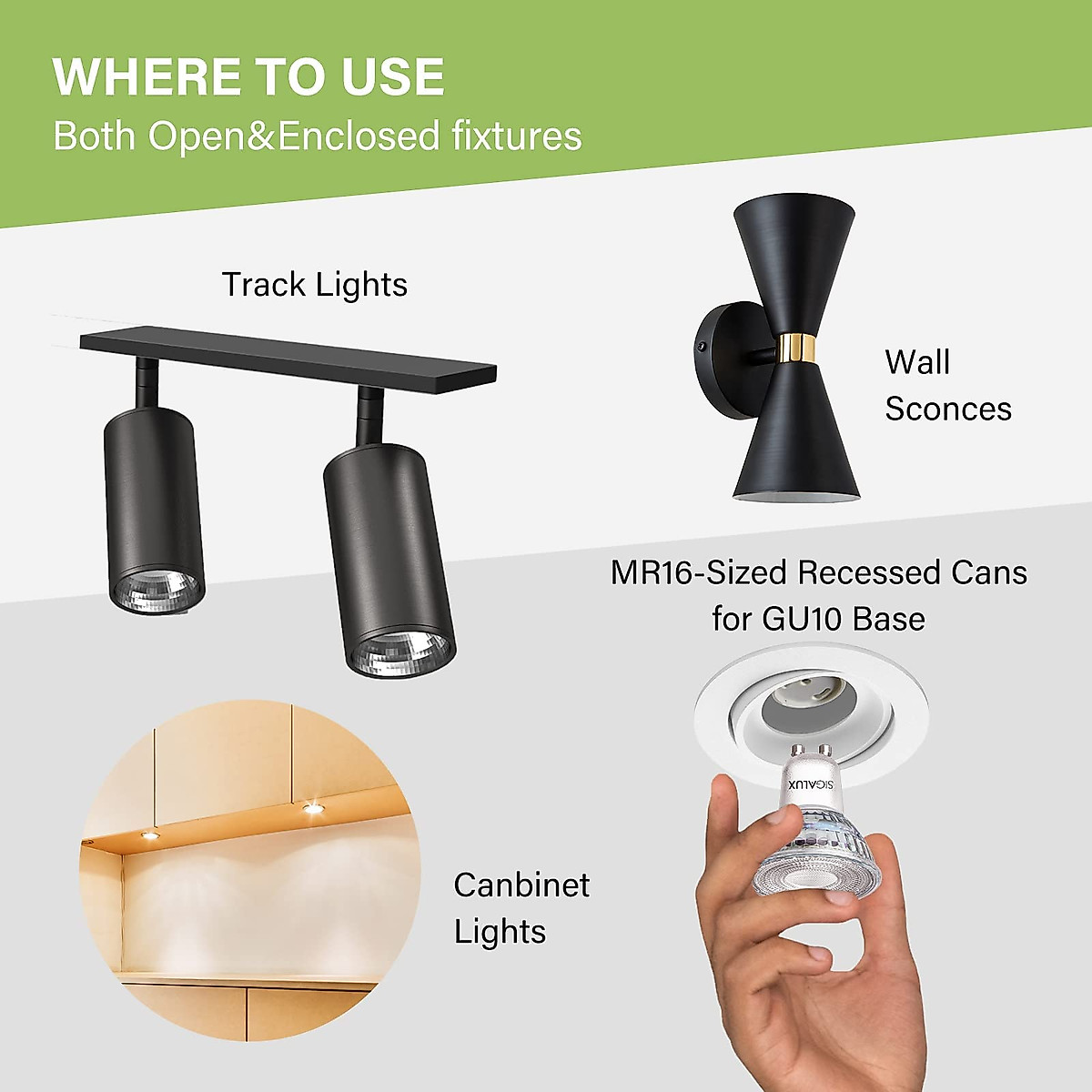 Sigalux GU10 LED Light Bulbs, Dimmable 5000K Daylight White Natural Light, 4.5W 450LM, MR16 LED Bulb Equivalent 50W Halogen Replacement, 35 Degree Spot for Track Light Bulb, Pack of 8