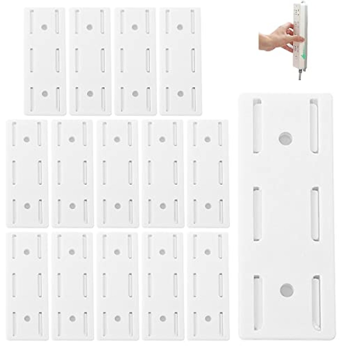 15Pcs Self-Adhesive Desktop Socket Fixer Wall Mount Socket Bracket Power Strip Holder Punch Free Socket Stand for WiFi Router Reusable Socket Fixer for Kitchen Home and Office(white)
