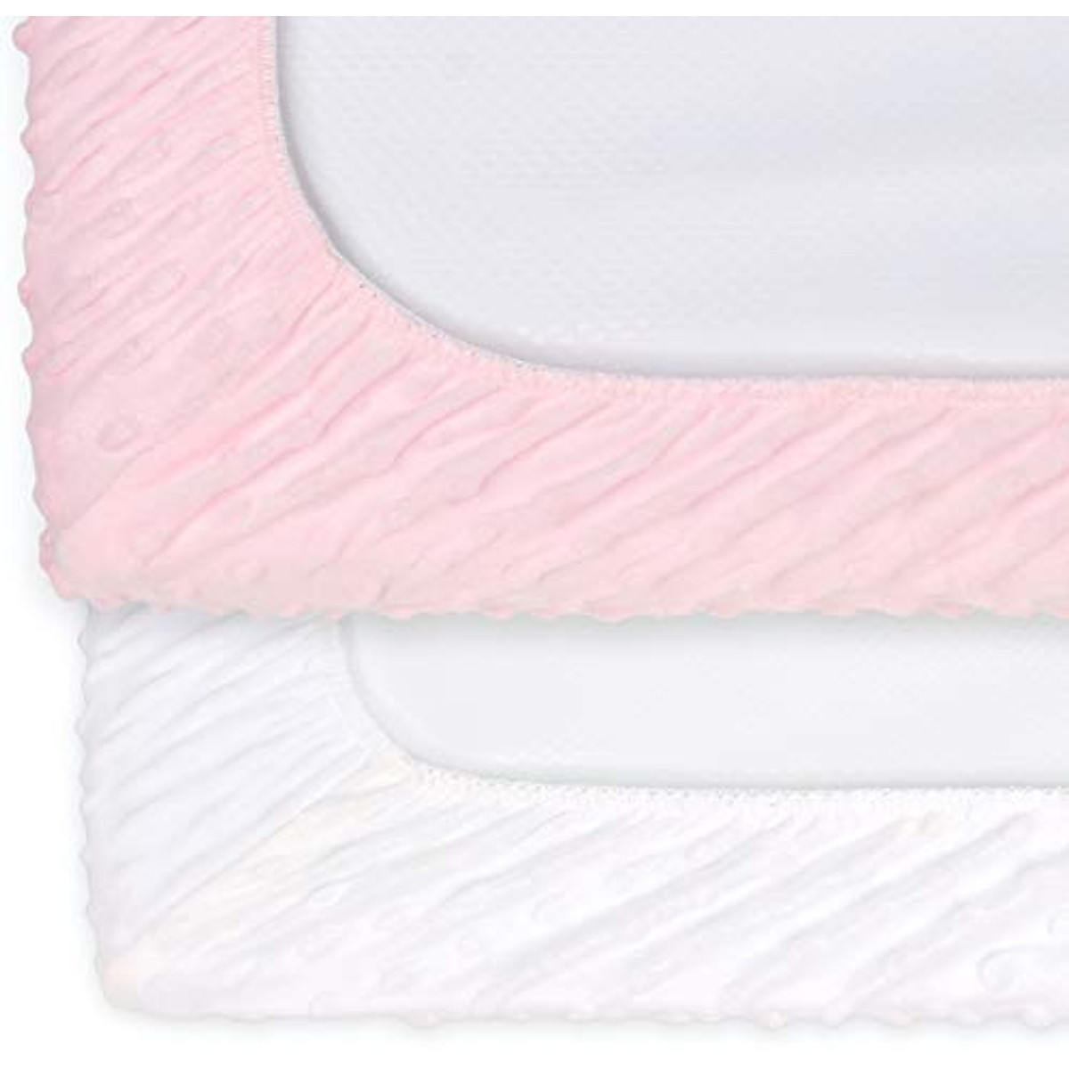 The Peanutshell Plush Minky Changing Pad Covers for Baby Girls | 2 Pack Set | Pink and White
