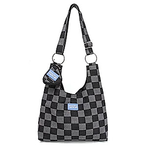 Asimtry Crossbody Bags for Women, Fashion Checkered Tote Bag Clutch Purses and Handbags Lightweight Women's Canvas Shoulder Bag Satchel Bags Gifts for Her (Black)