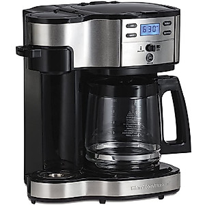 Hamilton Beach 2-Way Brewer Coffee Maker, Single-Serve and 12-Cup Pot, Stainless Steel (49980A), Carafe & 2 Slice Extra Wide Slot Toaster with Shade Selector, Toast Boost, Auto Shutoff, Black (22633)