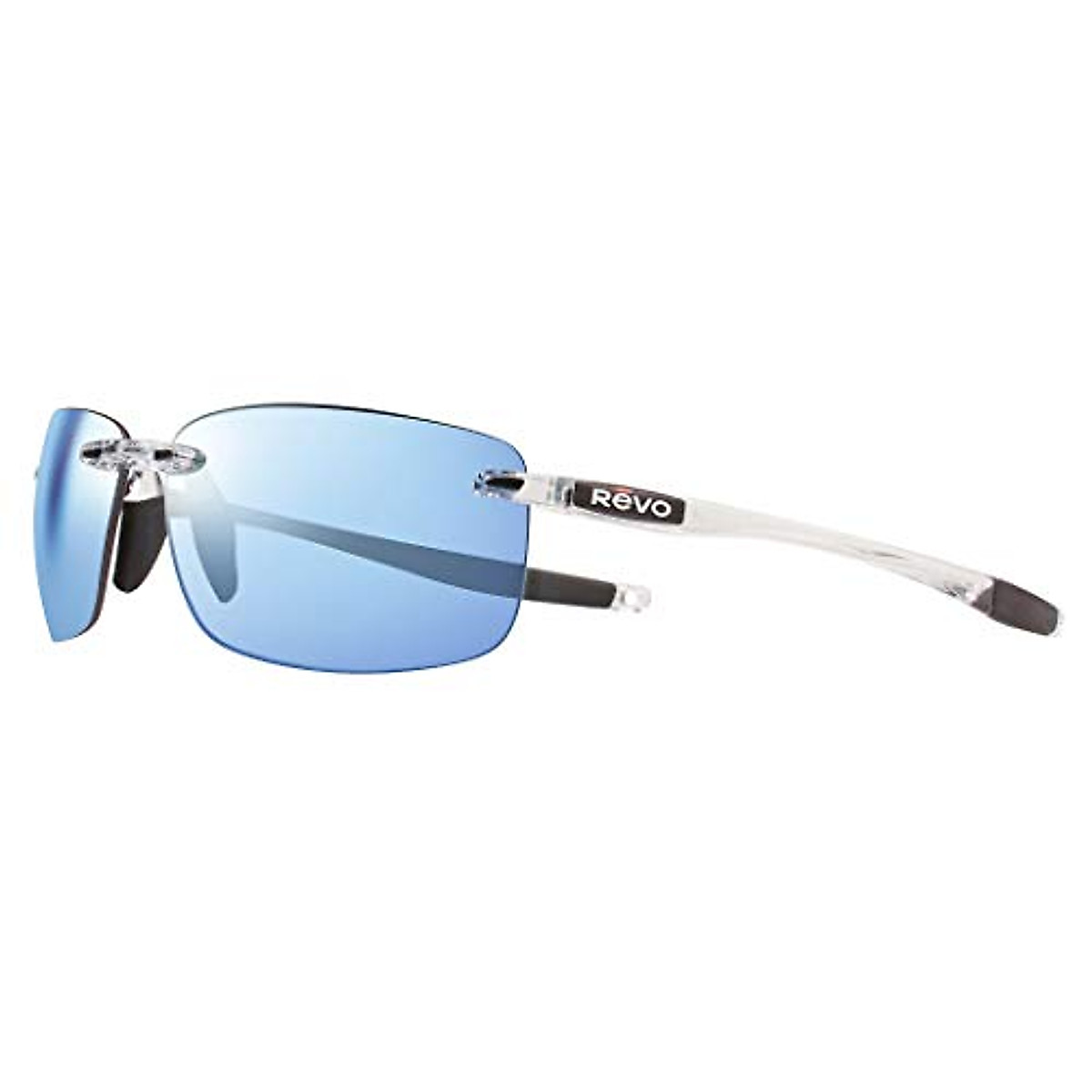 Revo Sunglasses Descend N: Polarized Lens Filters UV, Rimless Rectangle Frame, Crystal Frame with Blue Water Lens