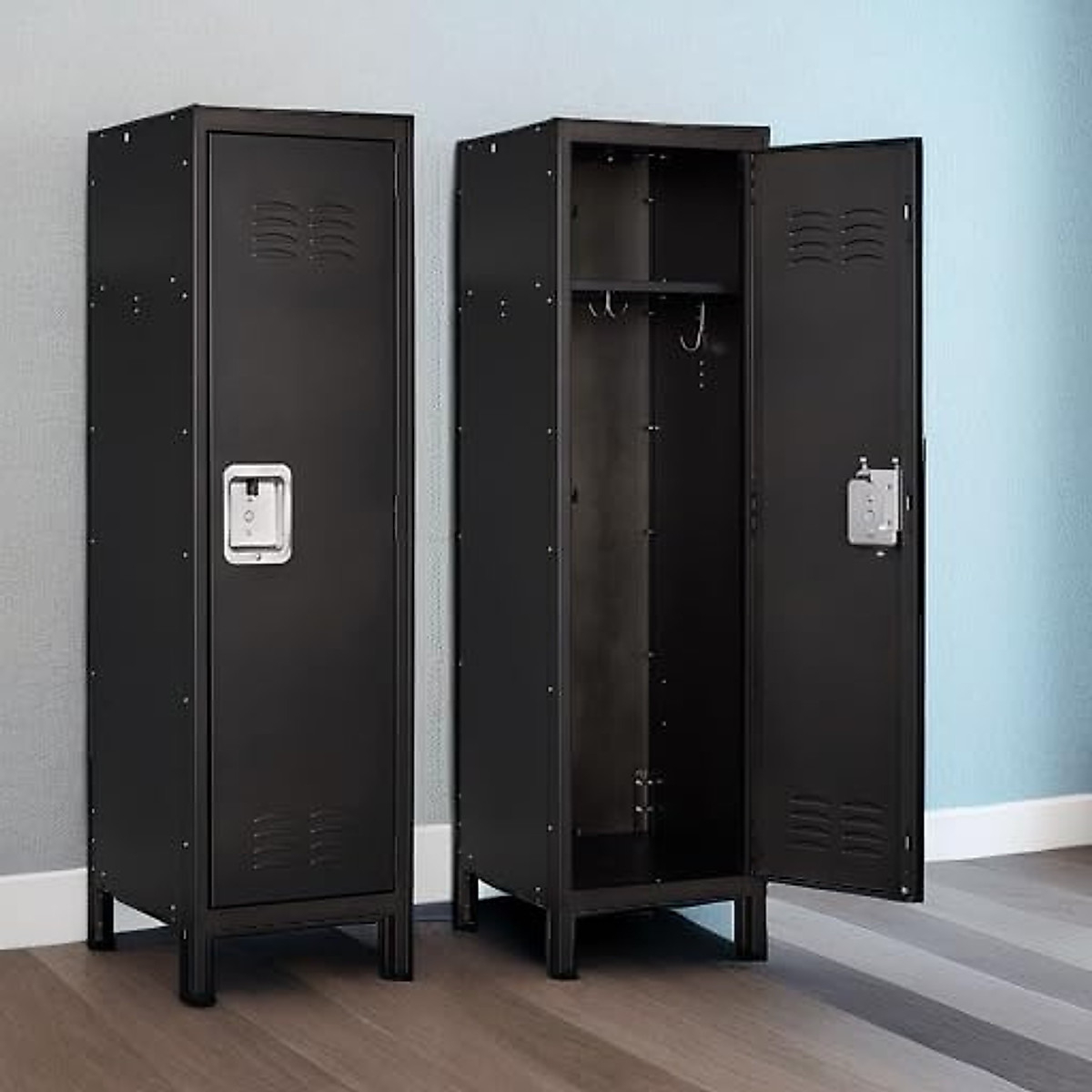 Anxxsu Metal Storage Locker, Lockable Employees Metal Locker with Door, 55" Height Steel Locker for Home, School, Office, Gym (Retro Black)