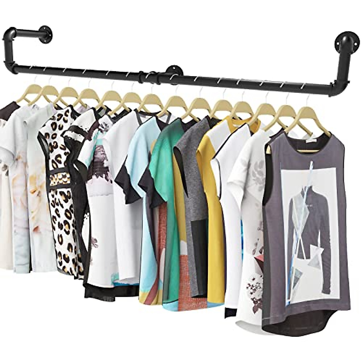 PNBO Wall Mounted Clothes Rack 59 in Length,Industrial Pipe Clothing Rack Wall Mounted Max Load 132Lb,Wall Mounted Garment Rack Space-Saving,Clothes Hanging Rod Bar Multi-Purpose Hanging