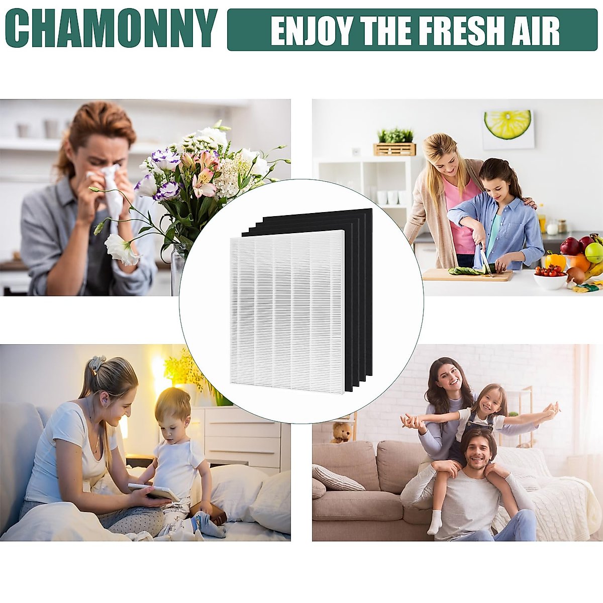 CHAMONNY D360 True HEPA Replacement Filter D3, Compatible with Winix D360 Air Purifier, Compare to Winix D3 Filter, Item Number 1712-0101-02,1 H13 True HEPA Filters + 4 Activated Carbon Pre-Filters