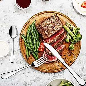 48-Piece Silverware Set with Steak Knives, Stainless Steel Flatware Cutlery Set for 8, Modern Tableware Eating Utensils for Home Hotel, Include Knives Forks Spoons, Mirror Polished, Dishwasher Safe