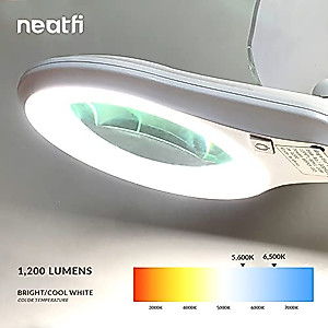 Neatfi (New Model Bifocals 1,200 Lumens Super LED Magnifying Lamp with Clamp, 5D + 20D, Dimmable, 60 Pcs SMD LED, 5 Inches Diameter Lens, Adjustable Arm (5 Diopter + 20 Diopter, White)