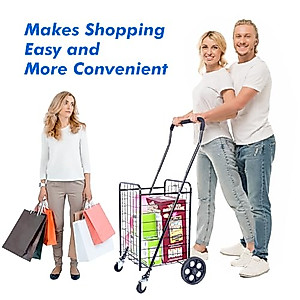 MaxWorks 50683 70 lb. Capacity Folding Shopping Cart with Swivel Wheels Improved Design Easy To Install Wheels