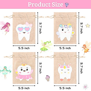 4Pcs Tooth Fairy Bag for Girls Pouch Tooth Fairy Keepsake Bag to Place Under Pillow Milk Teeth Container Box Personalized Lost Tooth Holder Baby Toddler Teeth Case for Baby Shower Birthday Gift