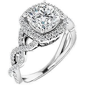 Moissanite World Twisted Infinity Moissanite Ring, Cushion 2.0CT, Moissanite Engagement Ring/Moissanite Wedding Ring/Moissanite Bridal Ring Set, 925 Sterling Silver (7)