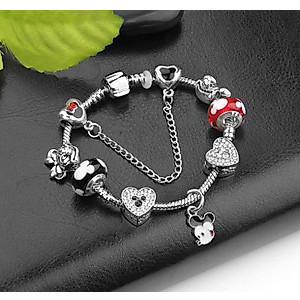 MIADEAL Cartoon Mouse Theme Charms Bracelet, Fits Pandora, Red Edition (Red 1)