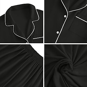 Umenlele Women's 2 Piece Pajama Set Short Sleeve Soft Sleepwear Button-Down Loungewear Black# Small