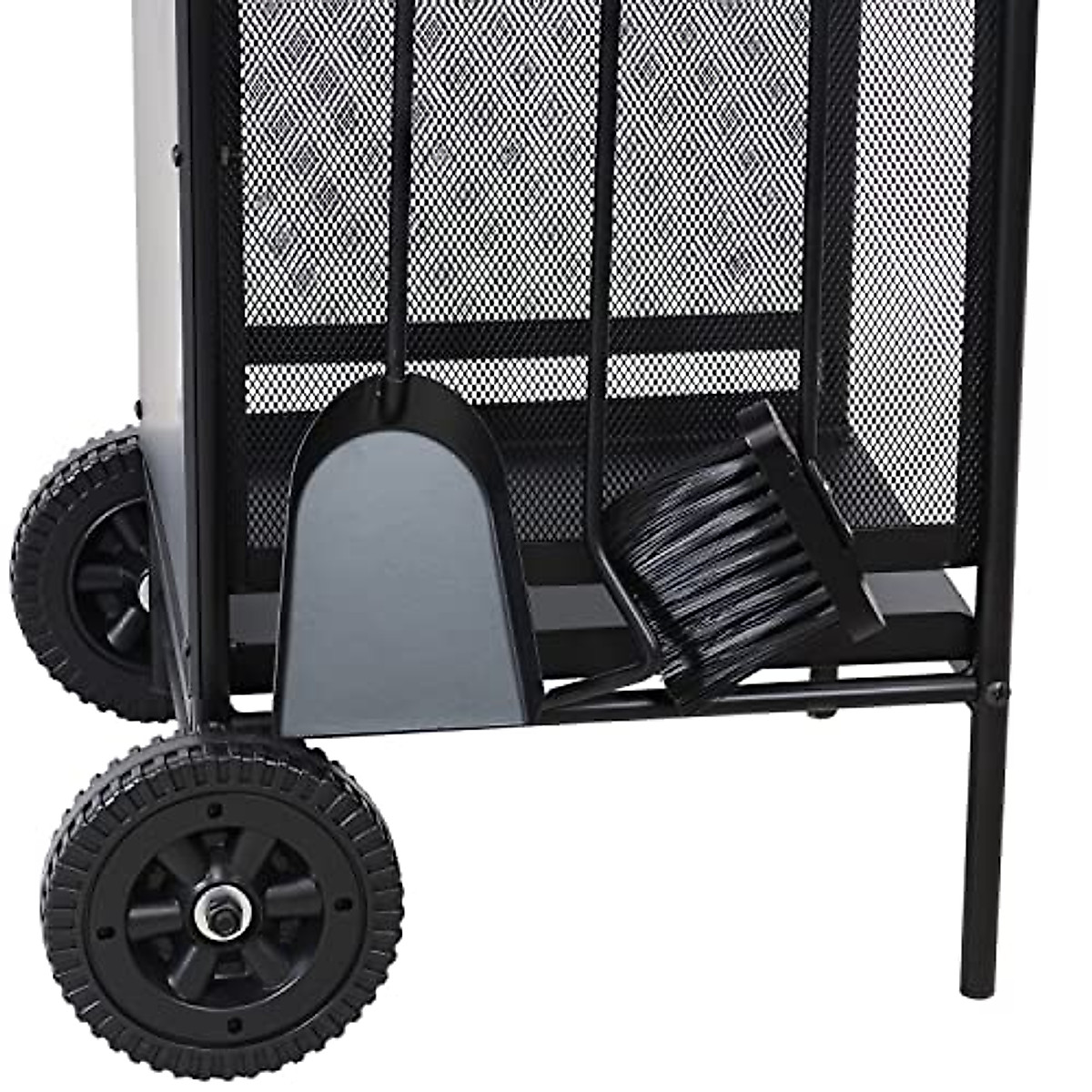 Sunnydaze Firewood Log Cart with Wheels and Fireplace Tool Set - Includes 3 Tools with Steel Handles