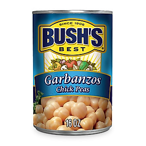 BUSH'S BEST 16 oz Canned Garbanzo Beans (Chickpeas), Source of Plant Based Protein and Fiber, Vegetarian, Low Fat, Gluten Free, (Pack of 12)