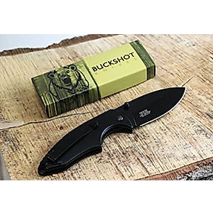 Buckshot Knives PBK221 Thumb Open Spring Assisted Tanto Cleaver Classic Wood Handle Pocket Knives (PBK221BK)