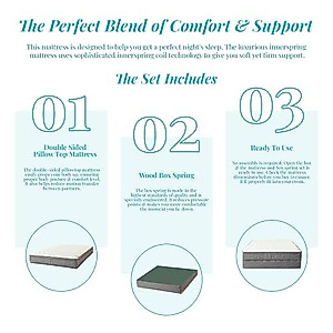 Nutan 11-inch Firm Eurotop Foam Mattress with Box Spring, Double Sided Mattresses with Encased Bed Foams, Fully Assembled Bedding with Black Border and White Top, Full XL