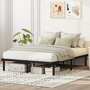 Flolinda Foldable Full Size Bed Frame Metal Platform Bed Sturdy Full Bed Frame 10 Minutes Quick Assembly Steel Slats 11 Legs Support No Box Spring Needed Noise-Free 14inch Black