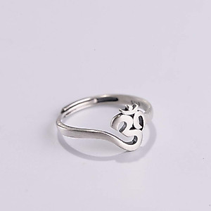 LOVECOM Real 925 Sterling Silver Buddhism Scripture Open Stacking Rings for Women Vintage Statement Fashion Creative Design Jewelry Gifts