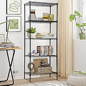 5-Tier Storage Shelves Wire Shelving Unit Large Metal Shelf 60”x24”x14” 750 LBS Capacity NSF Certified Utility Steel Organizer Wire Rack for Kitchen Garage Pantry Laundry Bathroom Closet,Black