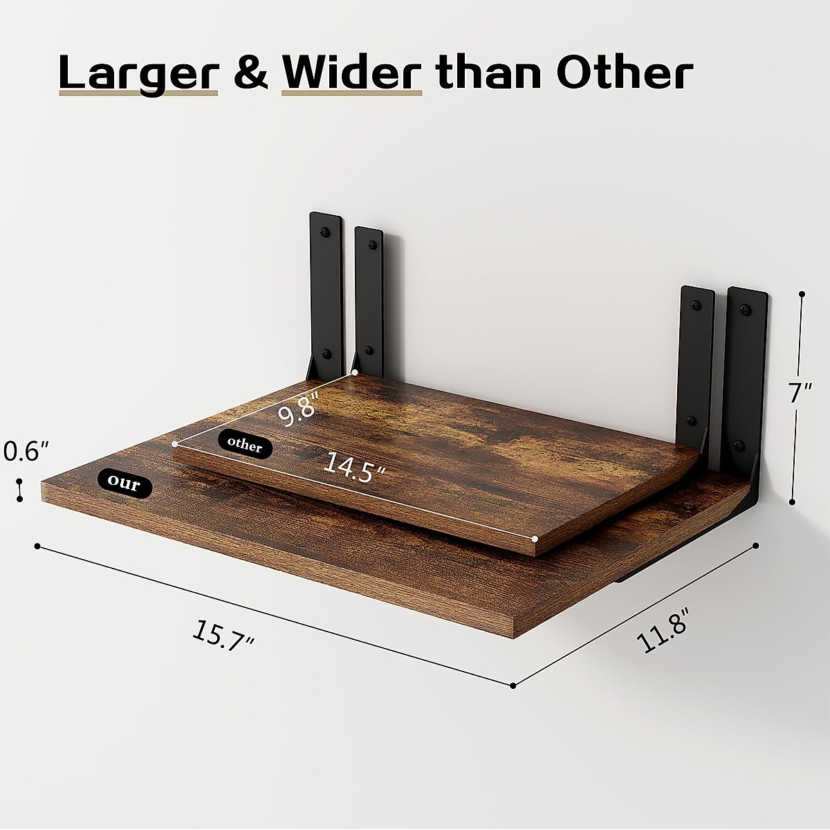 Inforth Floating Shelves for Wall Display, 12” Deep Wall Mounted Shelves for Living Room, Bedroom, Kitchen, Office Decor, Modern Hanging Bookshelf, Storage and Display Shelf Set (Rustic Brown)