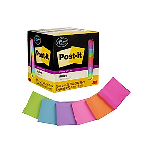 Post-it Super Sticky Notes, 3x3 in, 15 Sticky Note Pads, 2x the Sticky Power, Bright Colors, Post-it Notes, Super Sticky Note Pads, Stick Notes, Sticky Pad, Colorful Sticky Notes Pack (654-15SSCP)