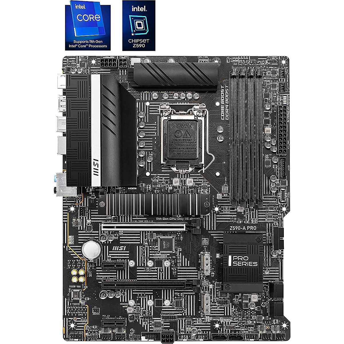 MSI Z590-A PRO ProSeries Computer Gaming Motherboard (ATX, 11th/10th Gen Intel Core, LGA 1200 Socket, DDR4, PCIe 4, M.2 Slots, USB 3.2 Gen 2, 2.5G LAN, DP/HDMI) Intel PC Motherboards (Renewed)