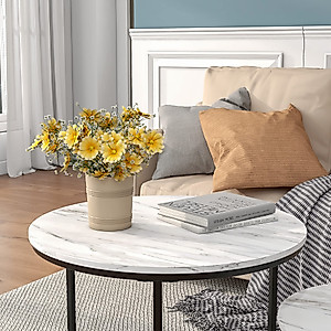 HOJINLINERO Nesting Round Coffee Table Set of 2 End Tables for Living Room,Circular and Marble Coffee Table Wooden Accent Furniture with Metal Frame,Stacking Side Tables,Black